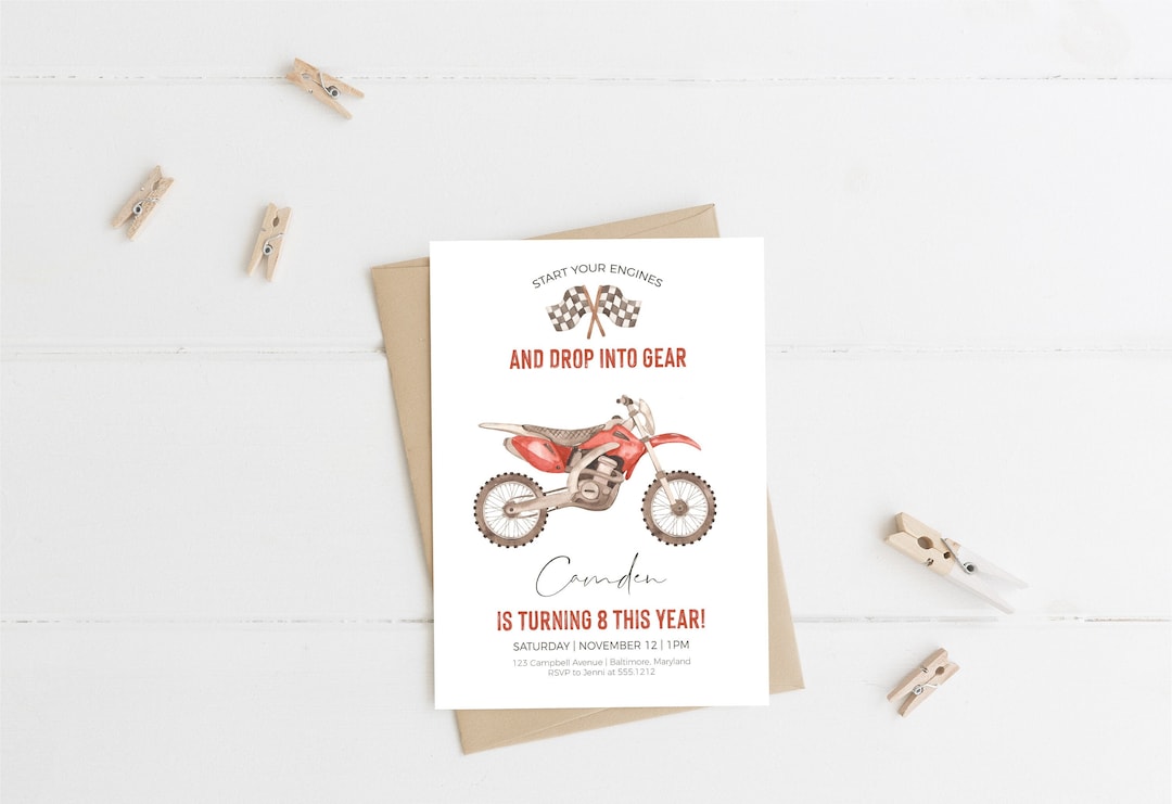 Red Motor Bike Birthday Party Invitation | Editable Boy Dirt Bike ...