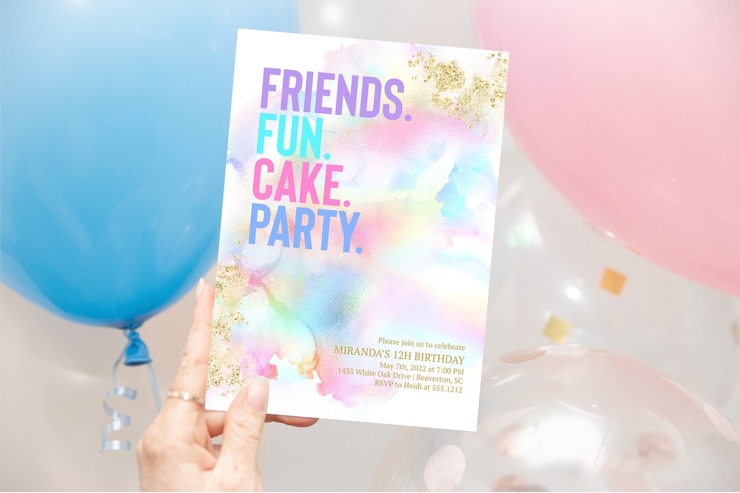 Colorful Girl Birthday Party Invite | Tween Girl Birthday Party Invite ...