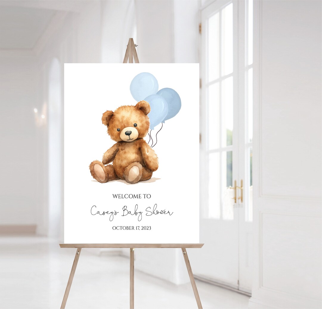 Blue Teddy Bear Baby Shower Welcome Sign | Little Bear Shower Sign ...