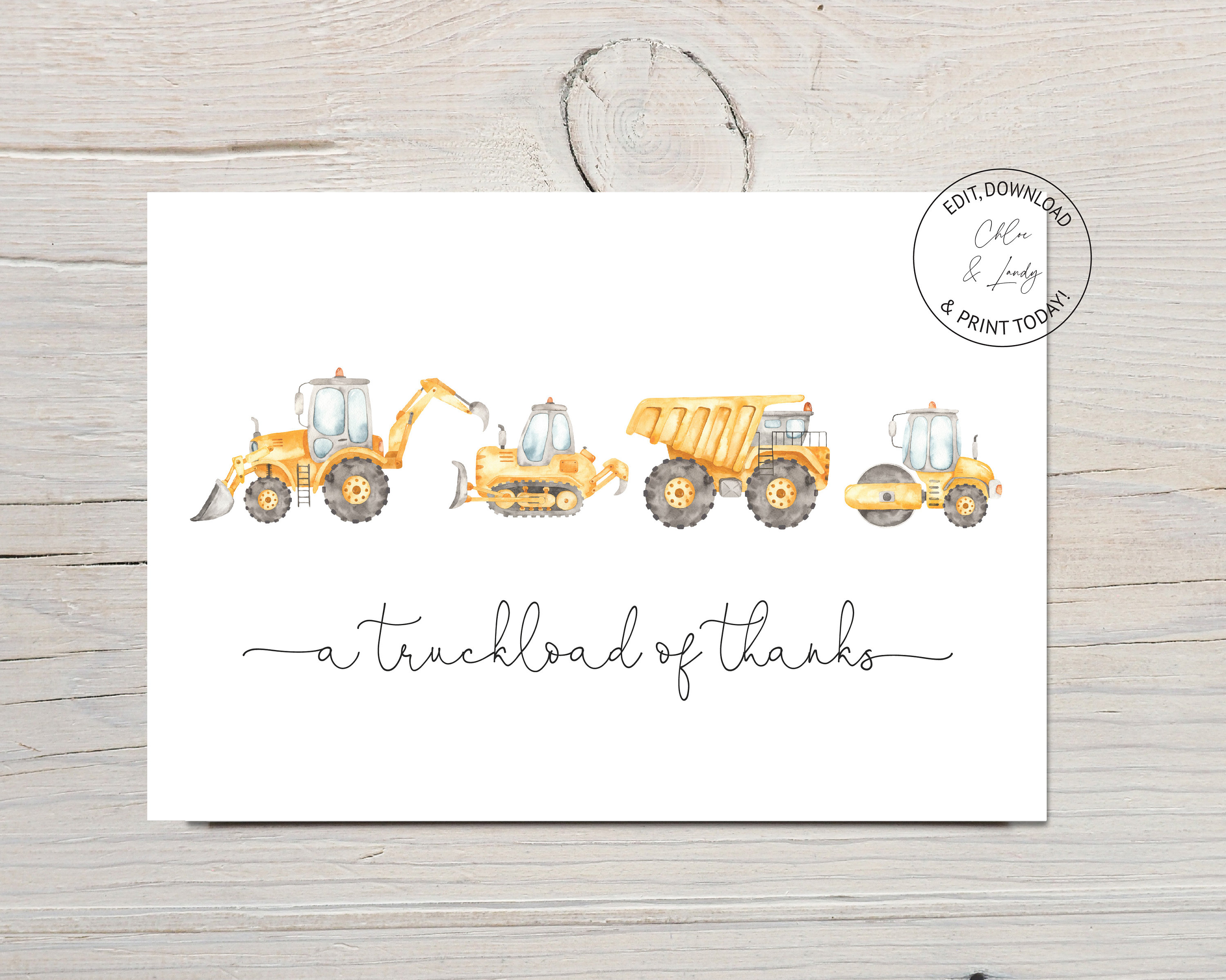 Construction Thank You Card Editable Thank You Notecard | Etsy