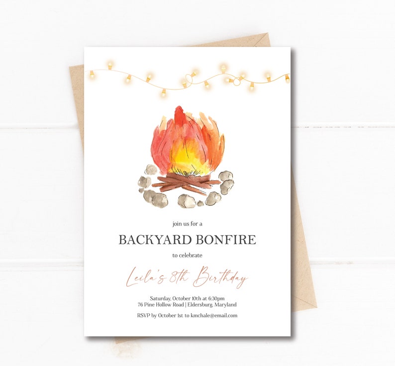 Backyard Bonfire Invitation Fall Birthday Party Invitation - Etsy