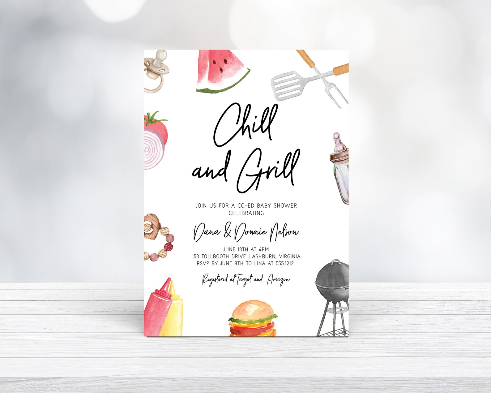 BBQ Co-ed Baby Shower Invitation Chill and Grill Baby Shower Invitation ...