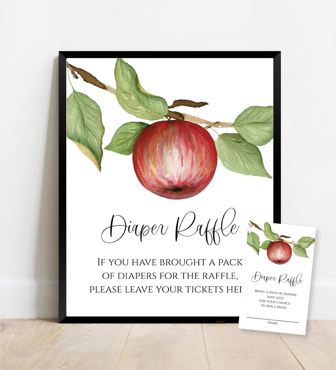 Apple Baby Shower Diaper Sign and Diaper Raffle Card | Apple Printable ...