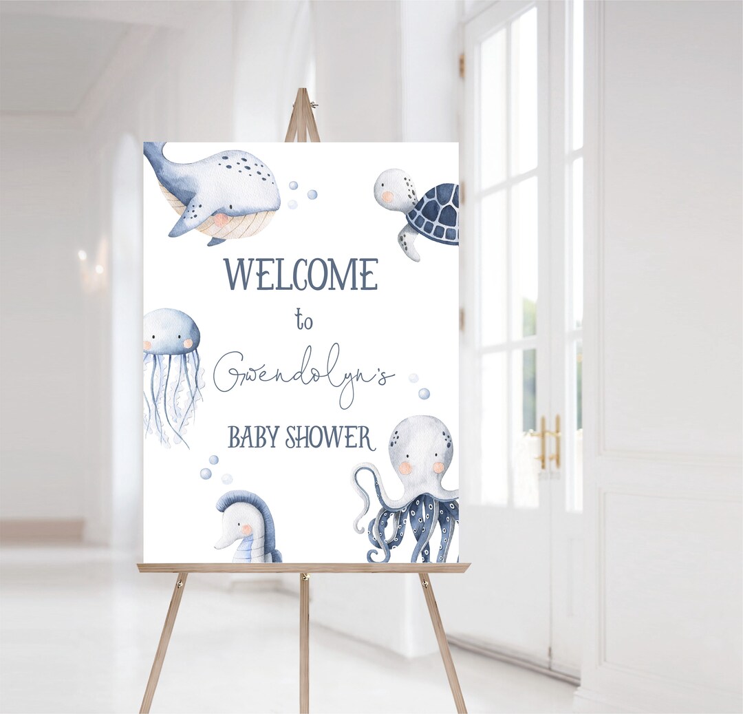 Editable Nautical Baby Shower Welcome Sign | Under the Sea Shower Sign ...