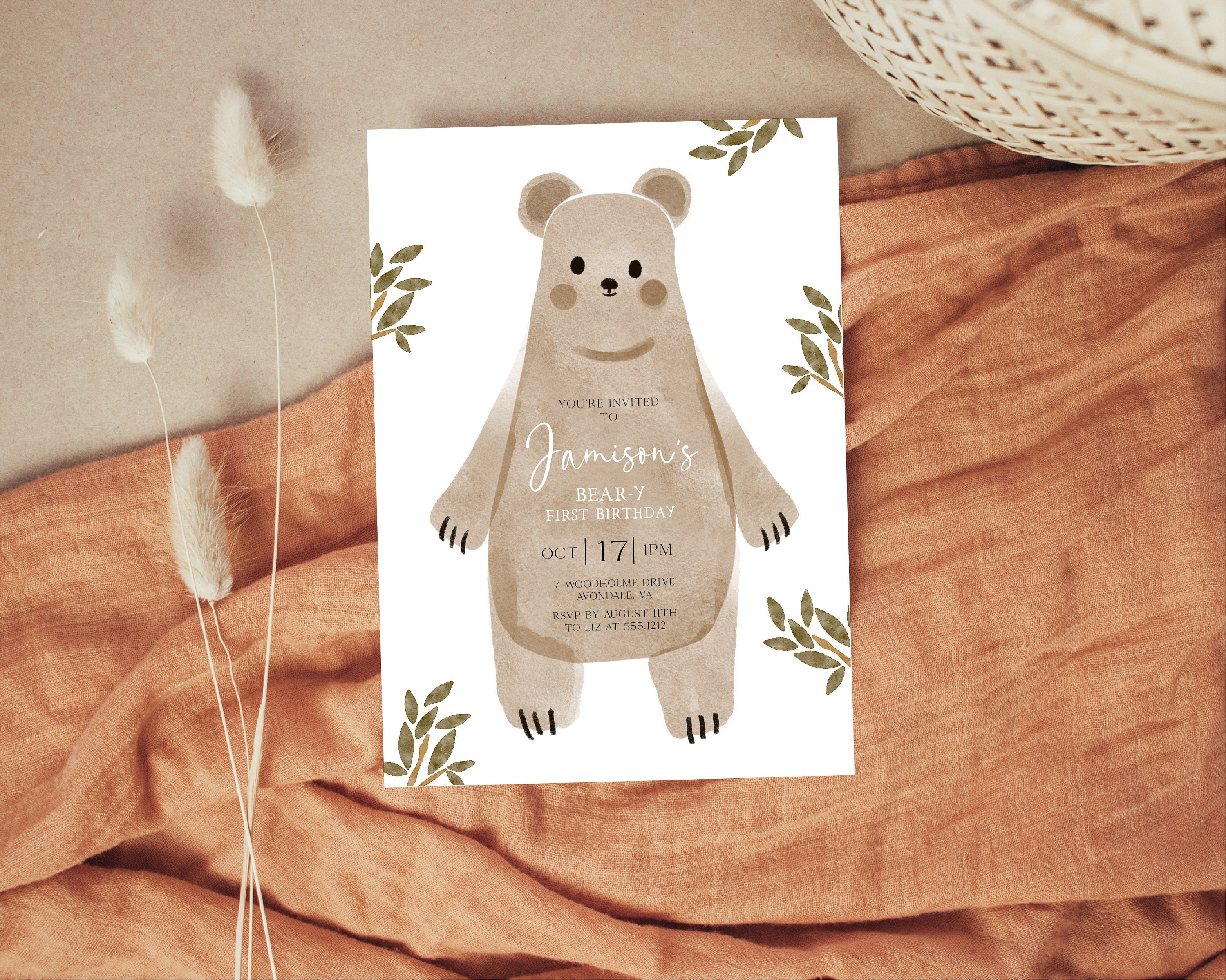 Bear Birthday Party Invite | Bear Boy Birthday Party Invite | Boho ...