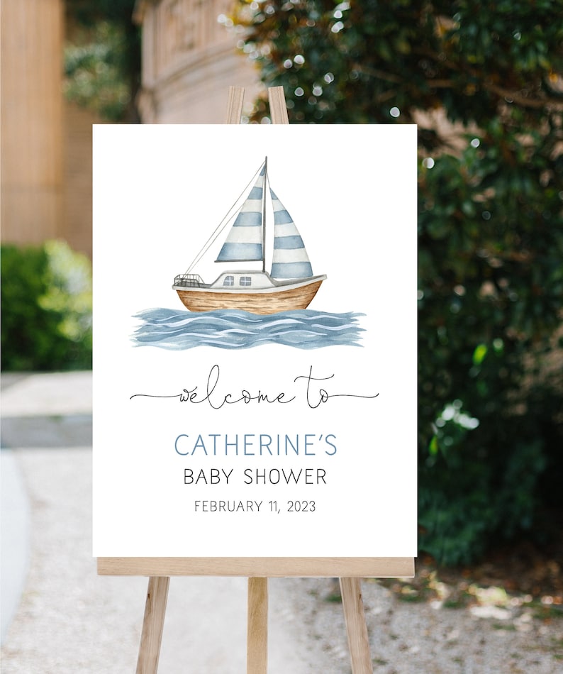 Sailboat Baby Shower Welcome Sign Boy Baby Shower Sign - Etsy