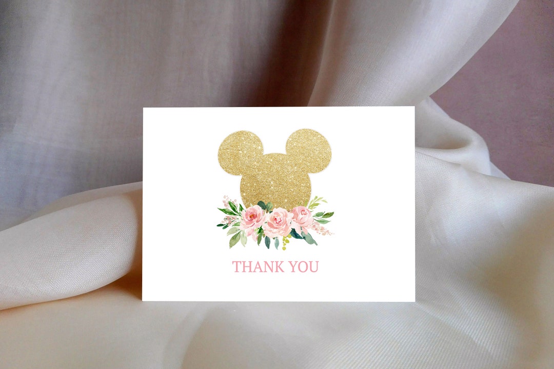 Pink Minnie Thank You Card | Minnie Mouse Thank You Notecard | Editable ...