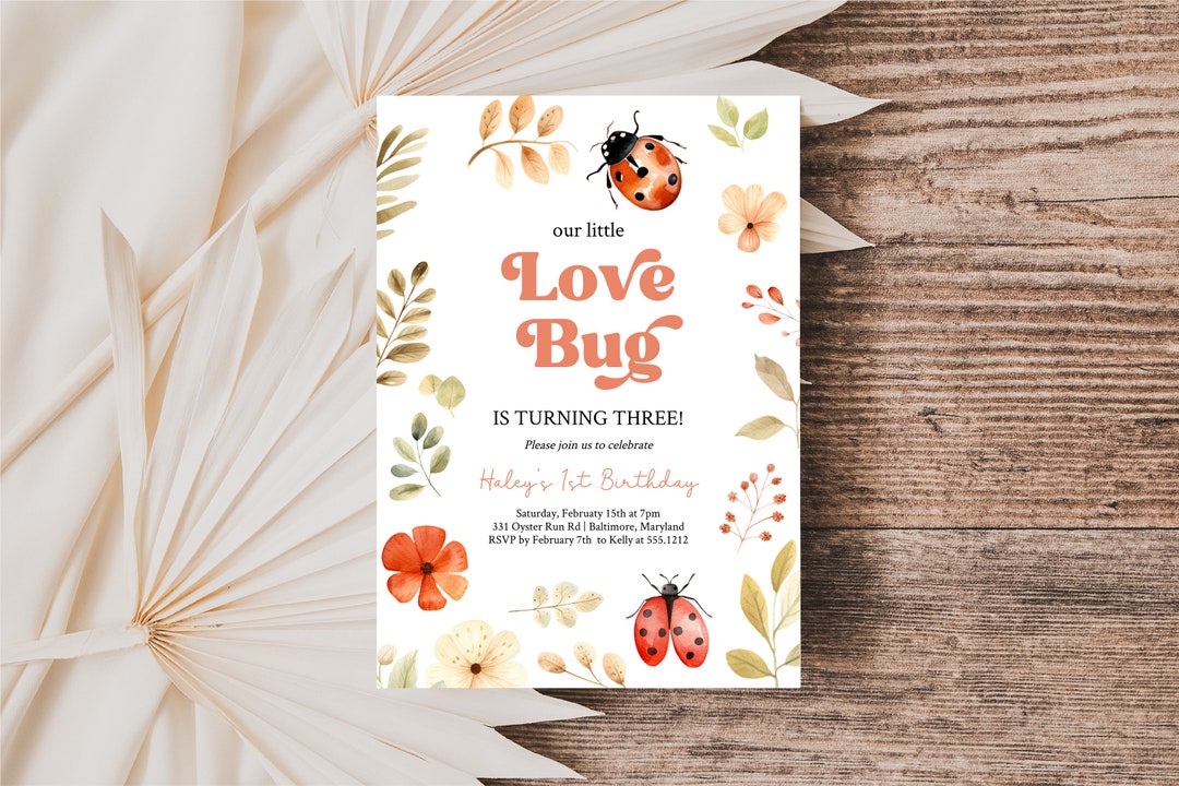 Love Bug Birthday Party Invitation, Editable Ladybug Birthday Party ...