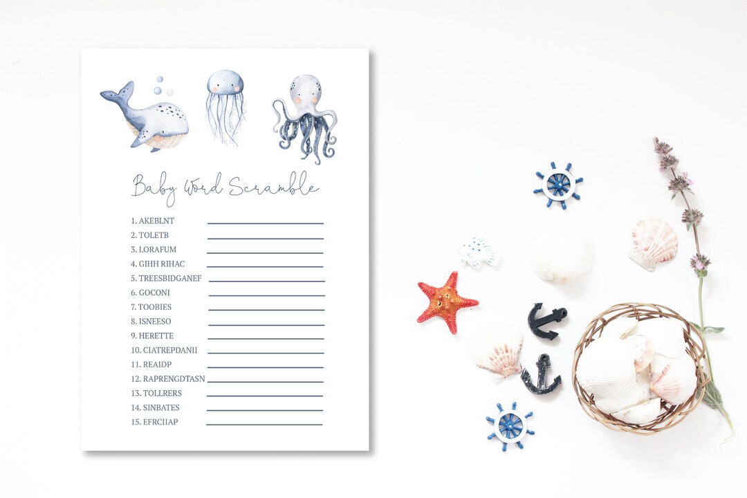 Nautical Baby Shower Game | Baby Word Scramble Shower Game | Word ...