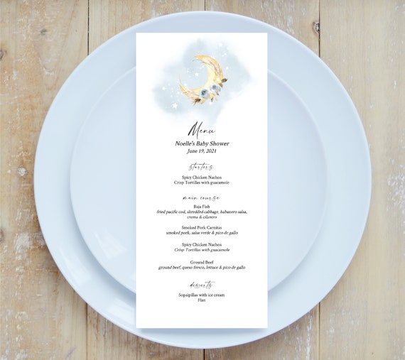 Boy Boho Baby Shower Menu Over the Moon Child Baby Shower - Etsy