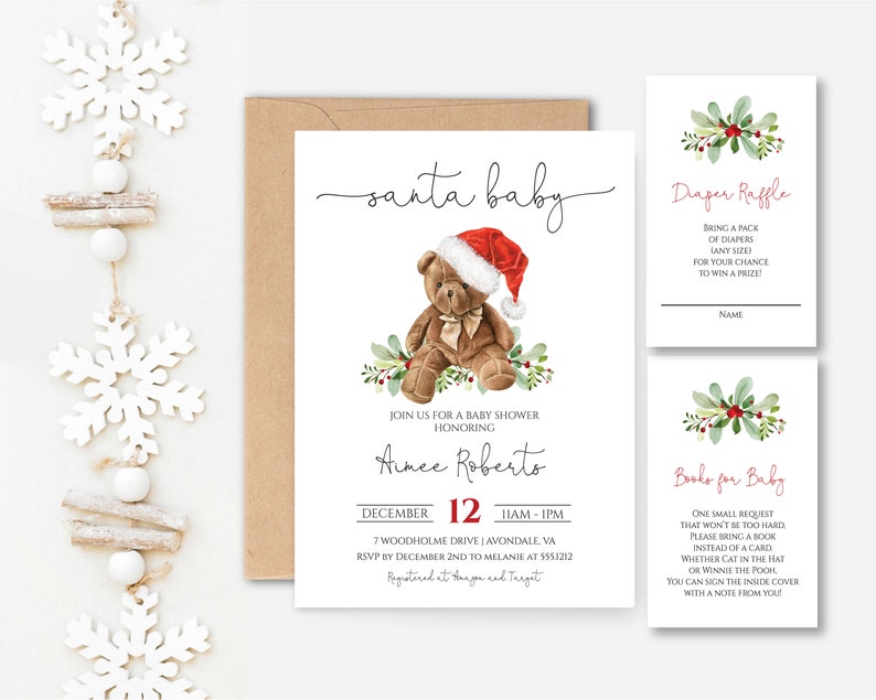 Santa Baby Shower Invitation | Teddy Bear Baby Shower Invite | Instant ...