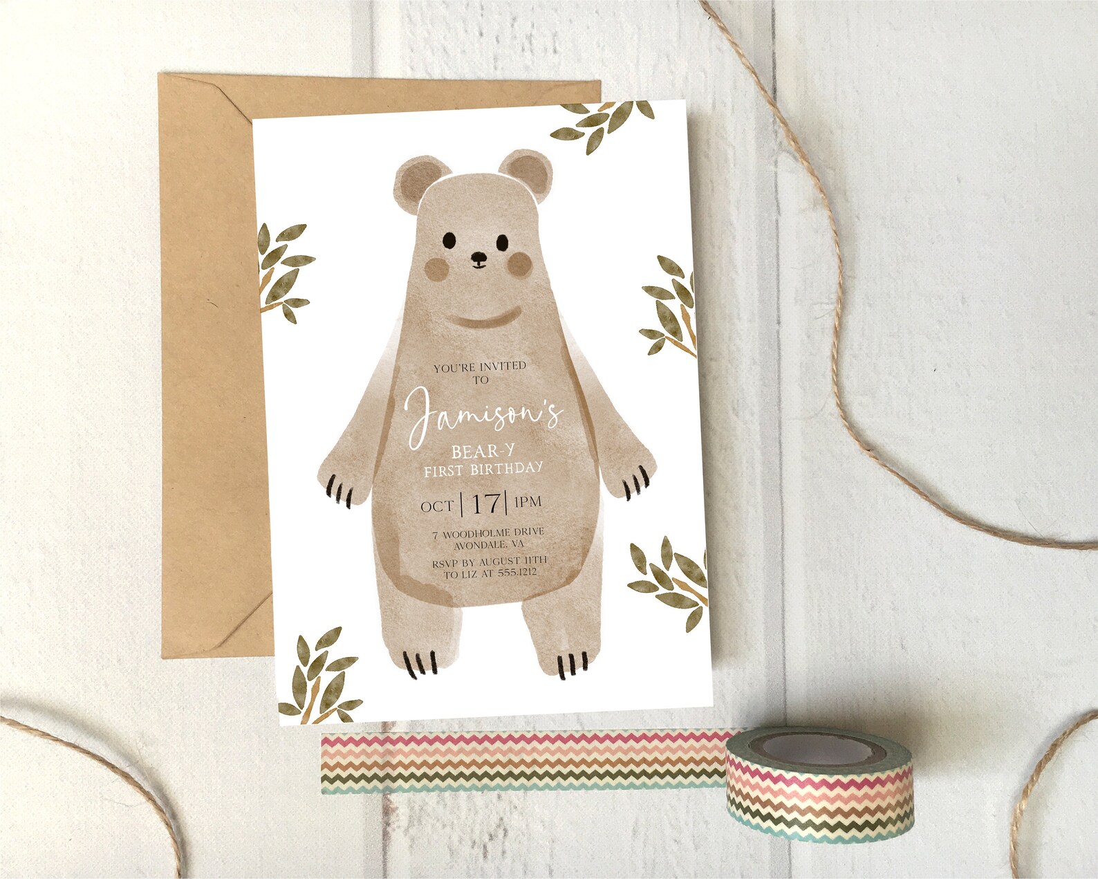 Bear Birthday Party Invite | Bear Boy Birthday Party Invite | Boho ...