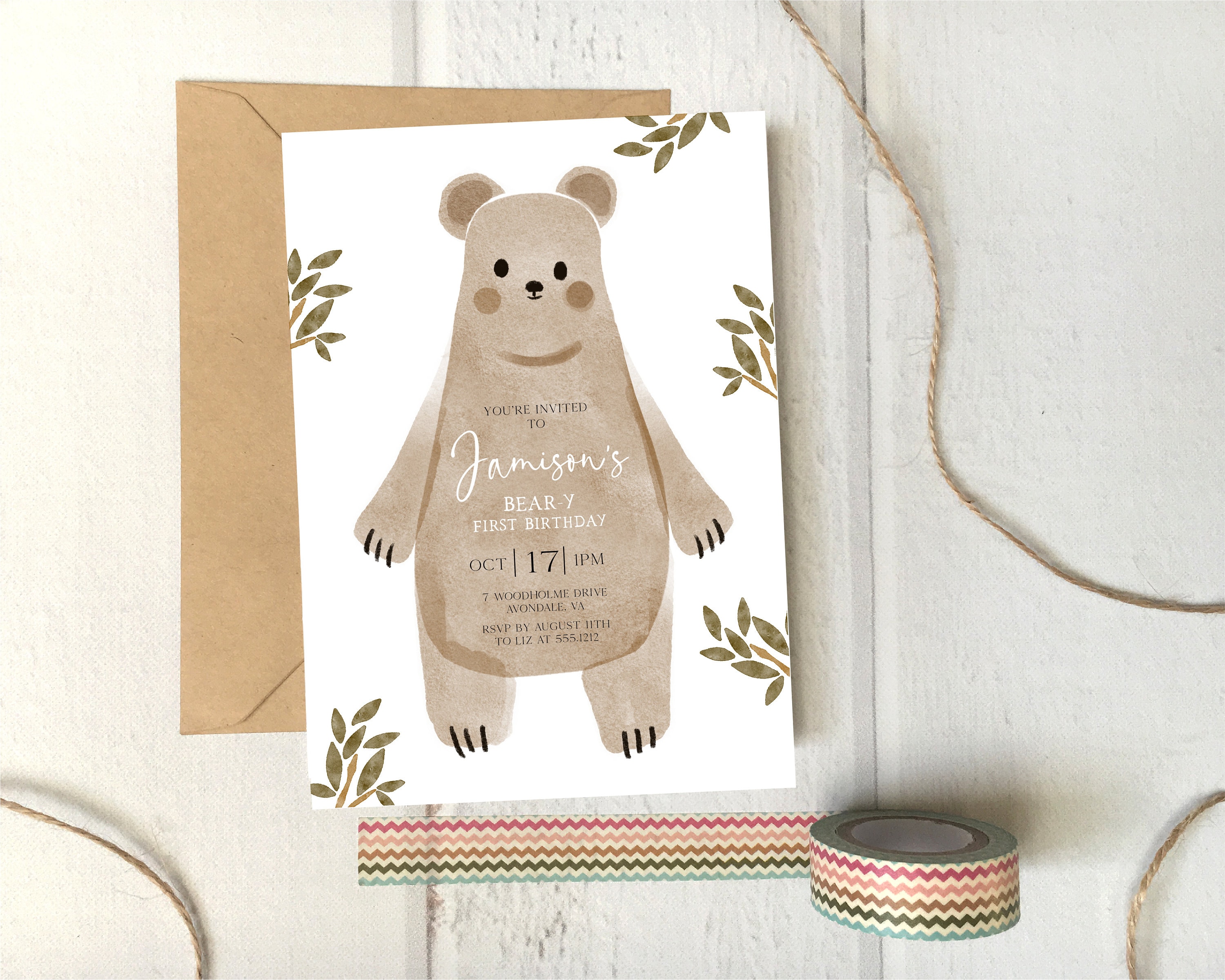 Bear Birthday Party Invite | Bear Boy Birthday Party Invite | Boho ...
