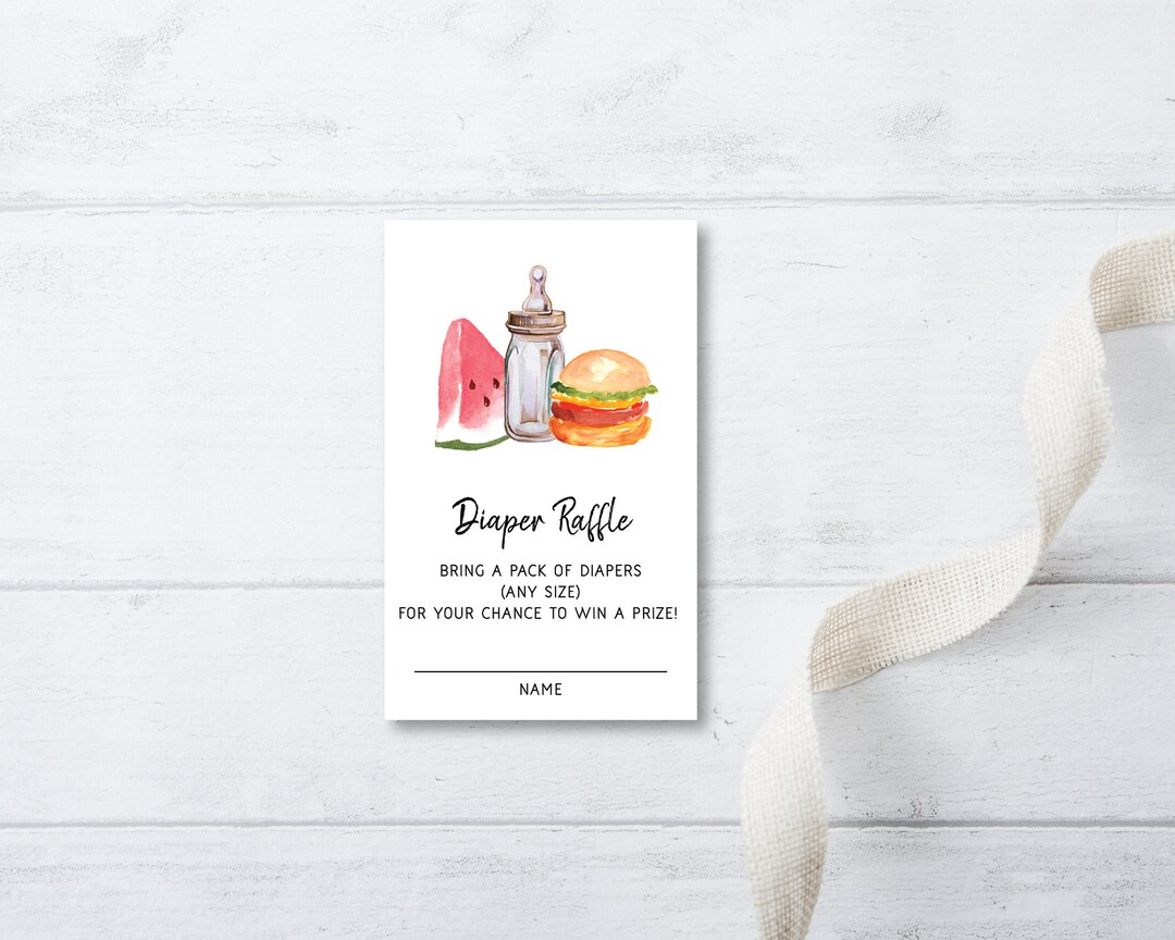 Burgers and Bottles Diaper Raffle Card | BBQ Shower Game | Printable ...