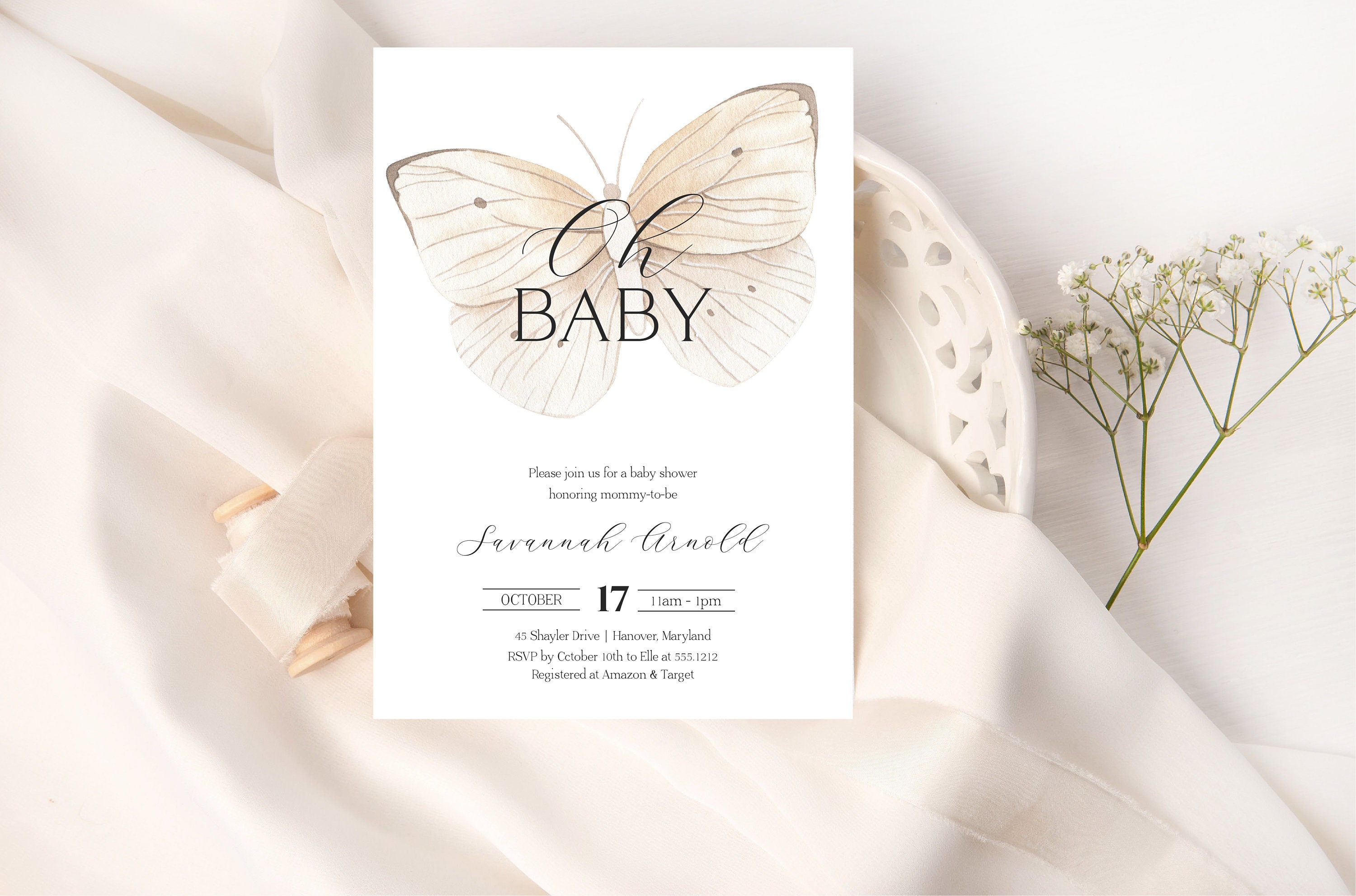 Baby Shower Invitation Butterfly Baby Shower Invite Gender - Etsy