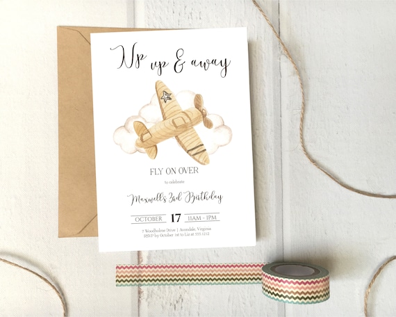 Airplane Birthday Party Invitation Editable Boy Birthday | Etsy