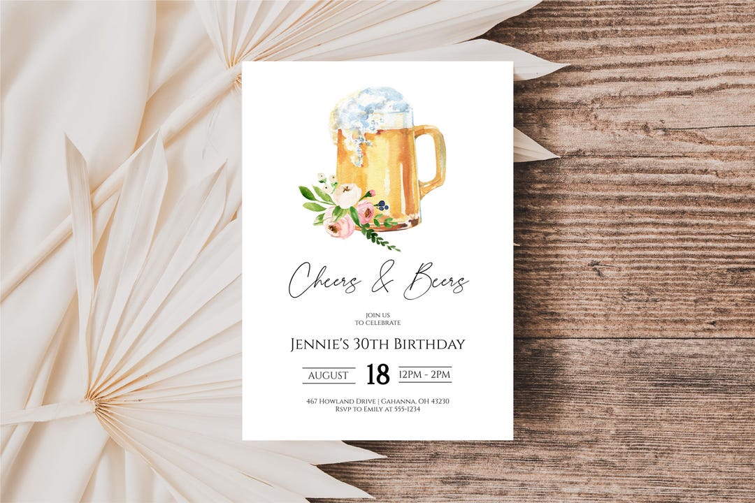 Brewery Birthday Party Invitation | Floral Beer Invitation | N177c - Etsy
