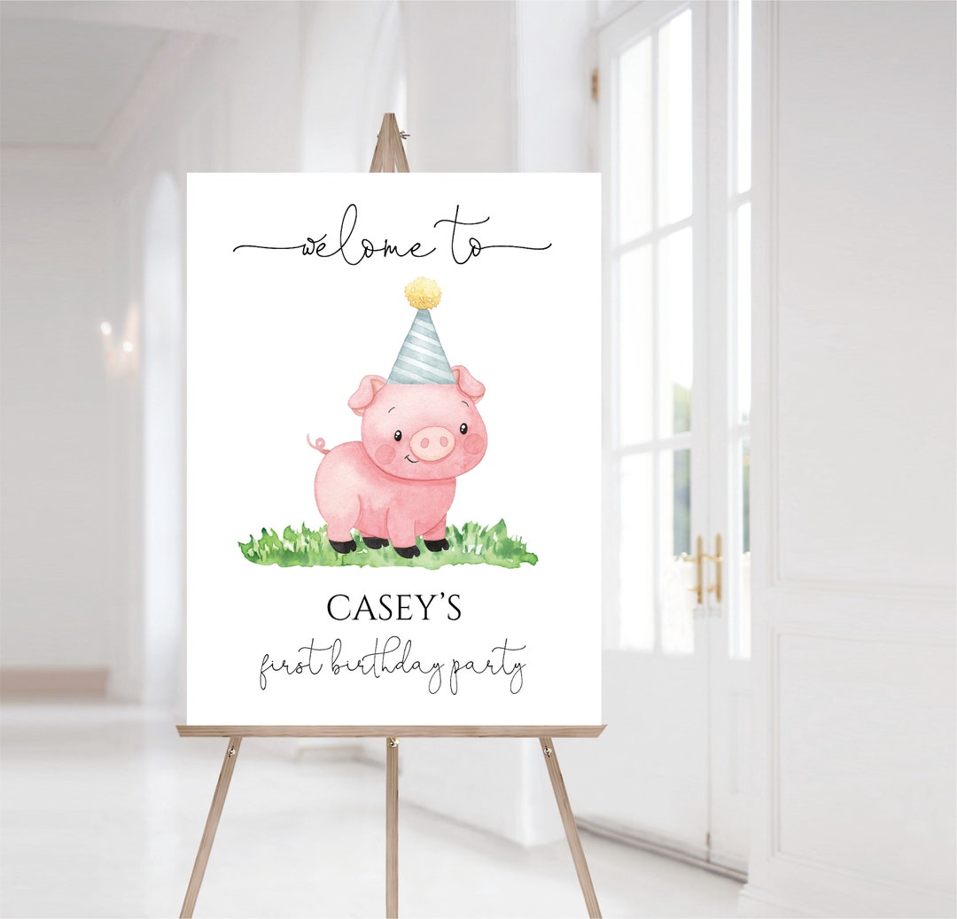 Pig Baby Shower Welcome Sign | Blue Pig Party Sign | Boy Pig Birthday ...