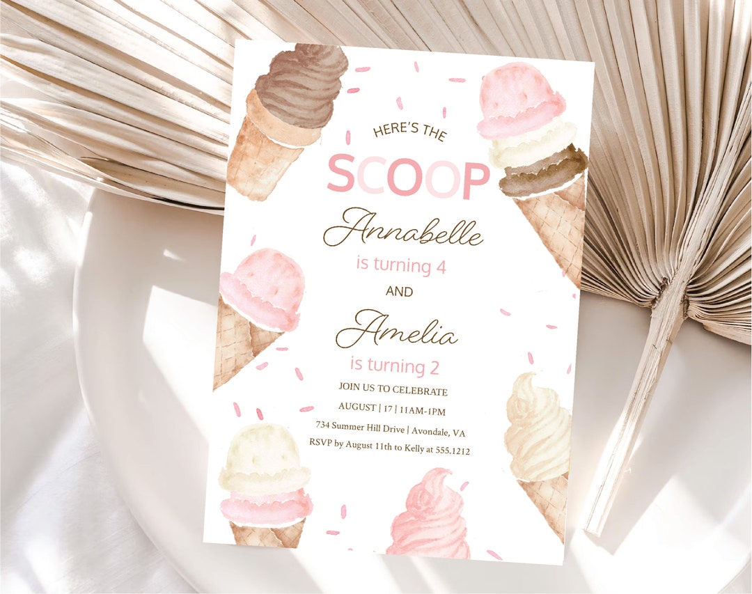 Ice Cream Birthday Party Invite for Siblings | Here's the Scoop ...