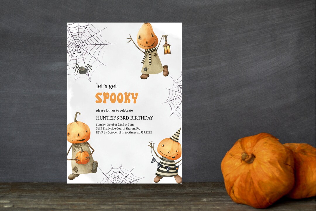 Let's Get Spooky Halloween Birthday Party Invitation | Editable Pumpkin ...