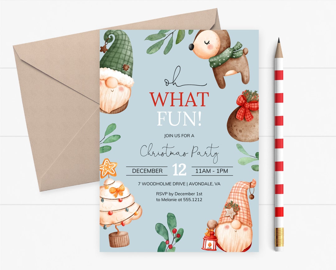 Kids Christmas Party Invitation, Christmas Party Invite, Cute Christmas ...