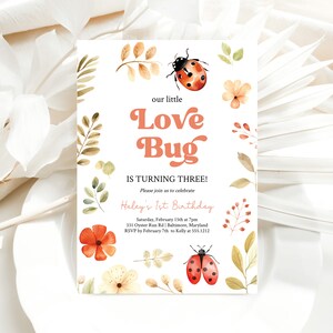 Love Bug Birthday Party Invitation, Editable Ladybug Birthday Party ...