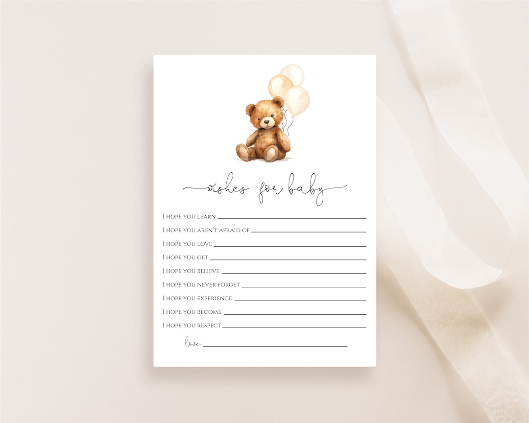 Teddy Bear Wishes for Baby Card | Teddy Baby Shower Game | Instant ...