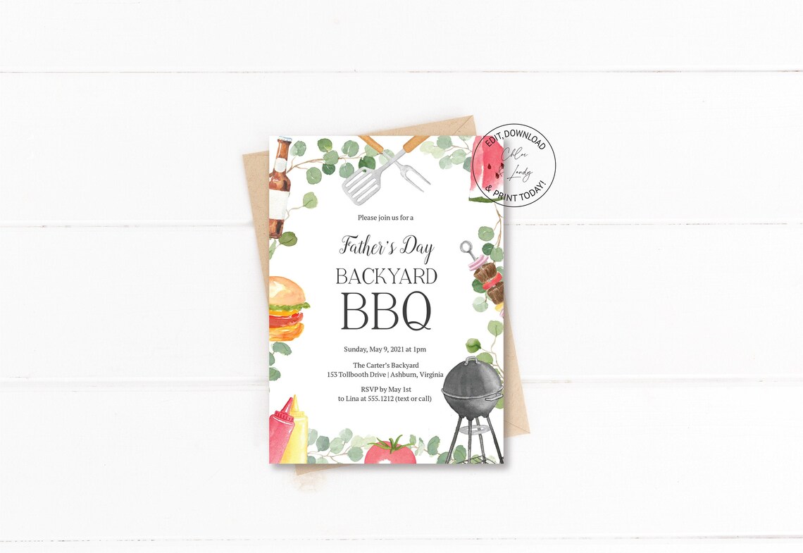 Printable Father's Day BBQ Invitation Instant Download | Etsy