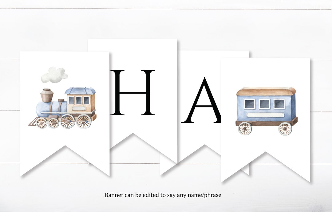 EDITABLE Train Birthday Party Banner | Printable Train Banner | Blue ...