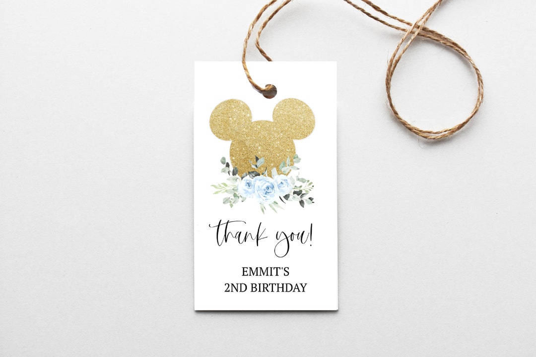 Mickey Favor Tag | Blue Mickey Thank You Tag | Printable Mikey Baby ...