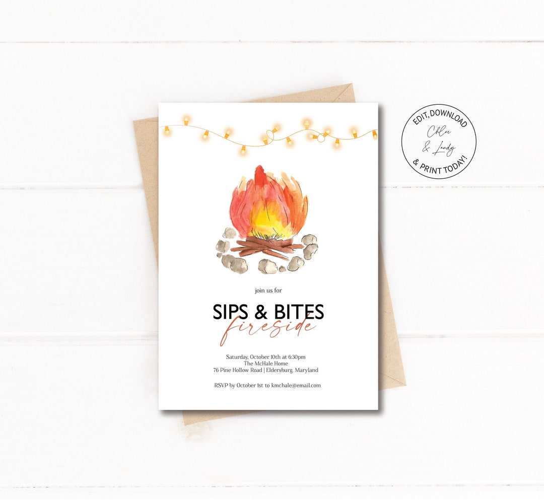 Bonfire Invitation | Fireside Party Invitation | October Birthday Party ...