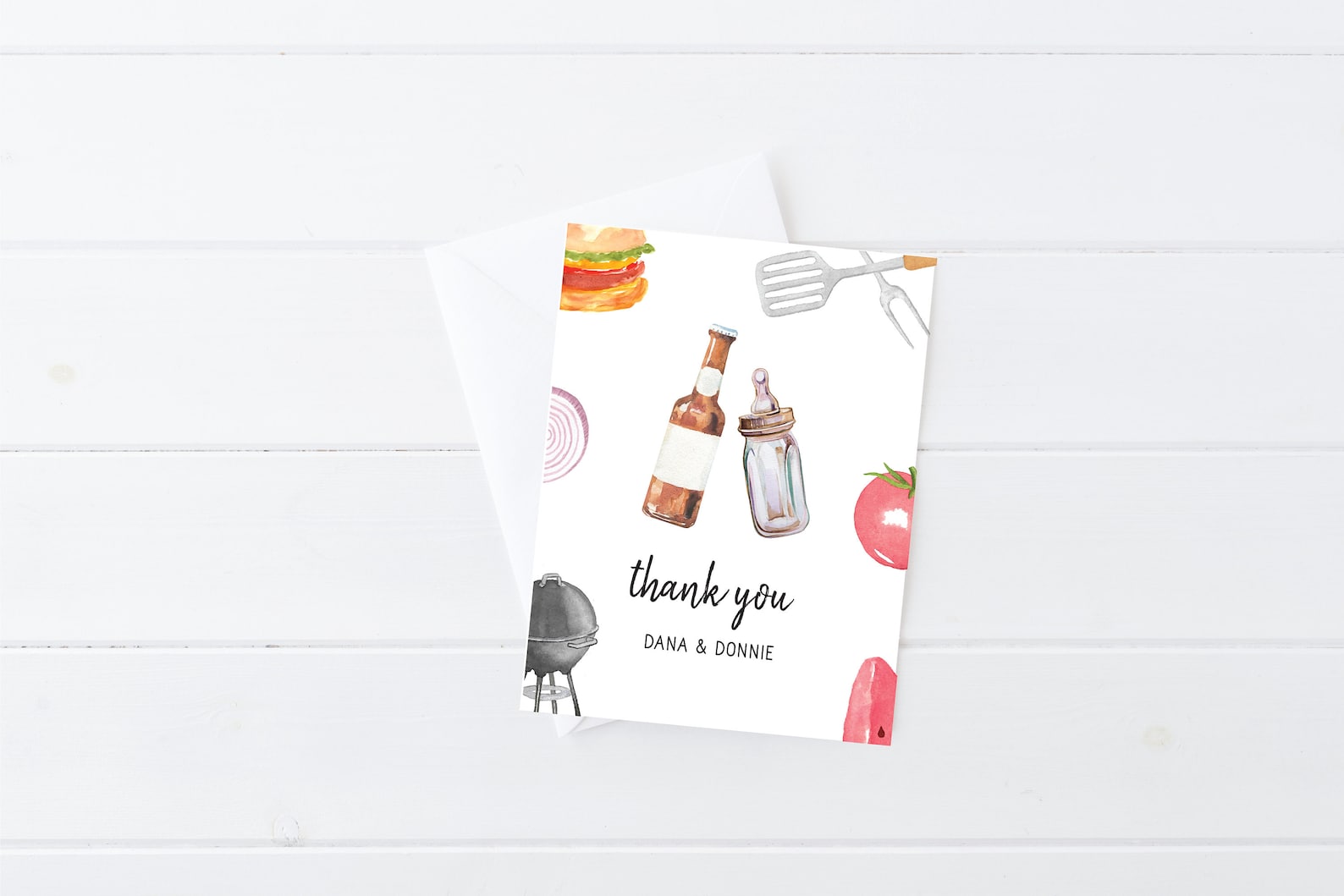 BBQ Baby Shower Thank You Card Burgers Beers and Bottles | Etsy
