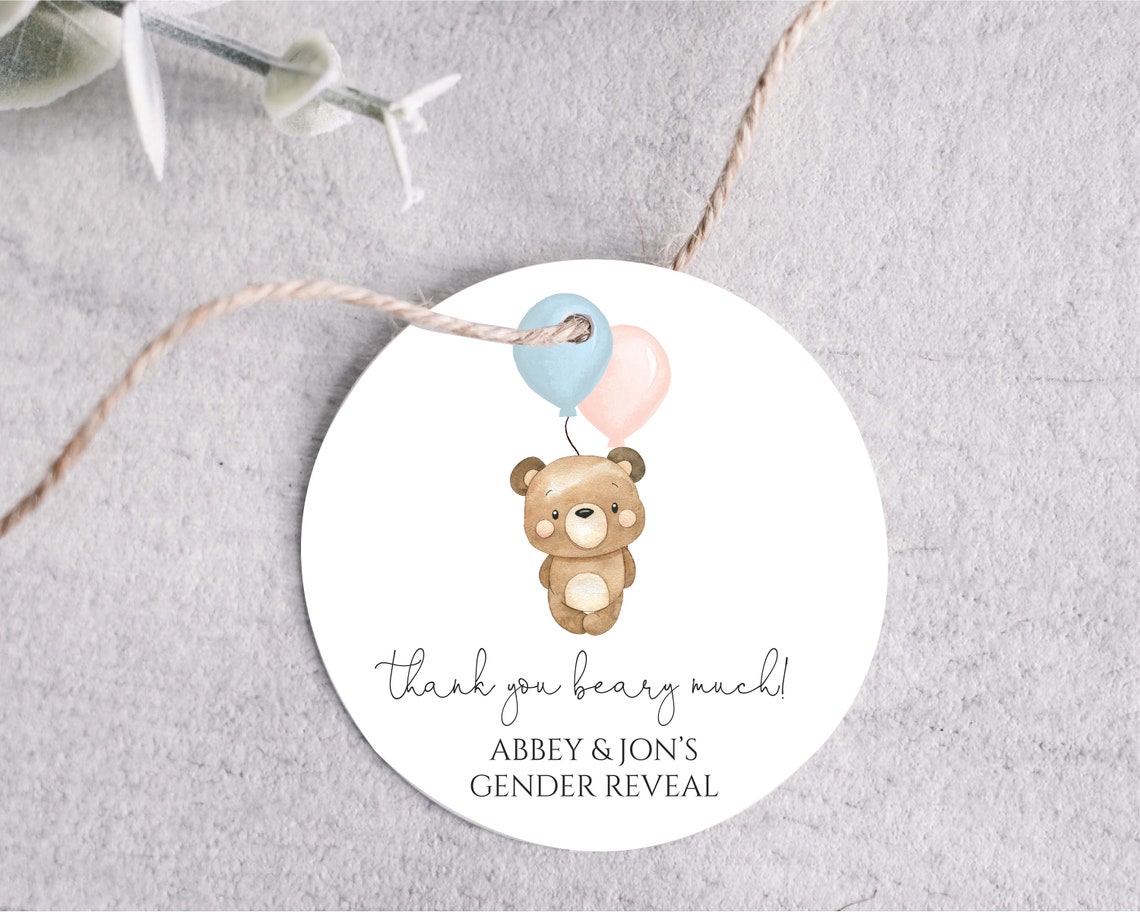 Editable Round Teddy Bear Favor Tag Baby Bear Gender Reveal - Etsy
