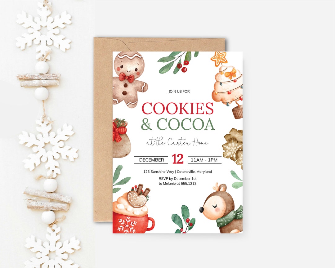 Cookies and Cocoa Invitation Christmas Cookies Digital Invite Holiday ...