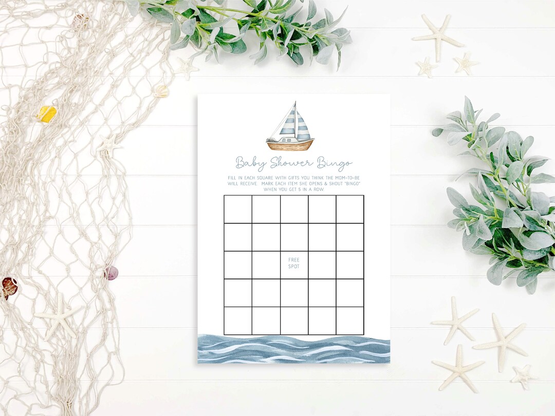 Nautical Baby Shower Bingo Template | Sailboat Baby Shower Game ...
