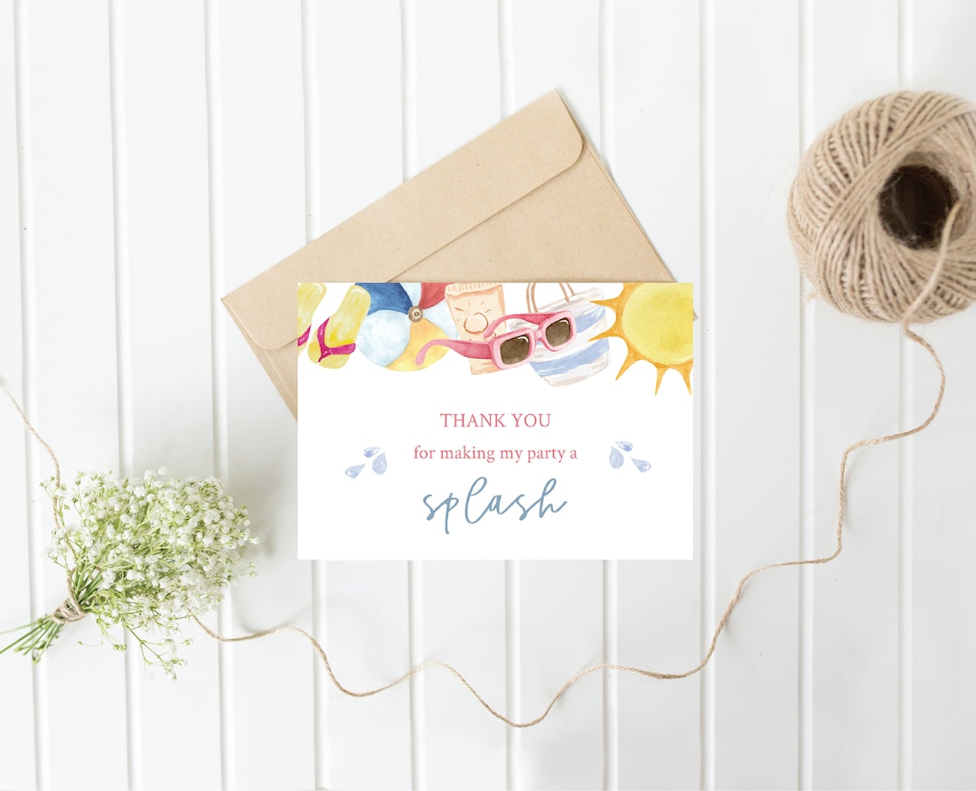 Pool Party Thank You Card Template | Swimming Party Thank You | Instant ...