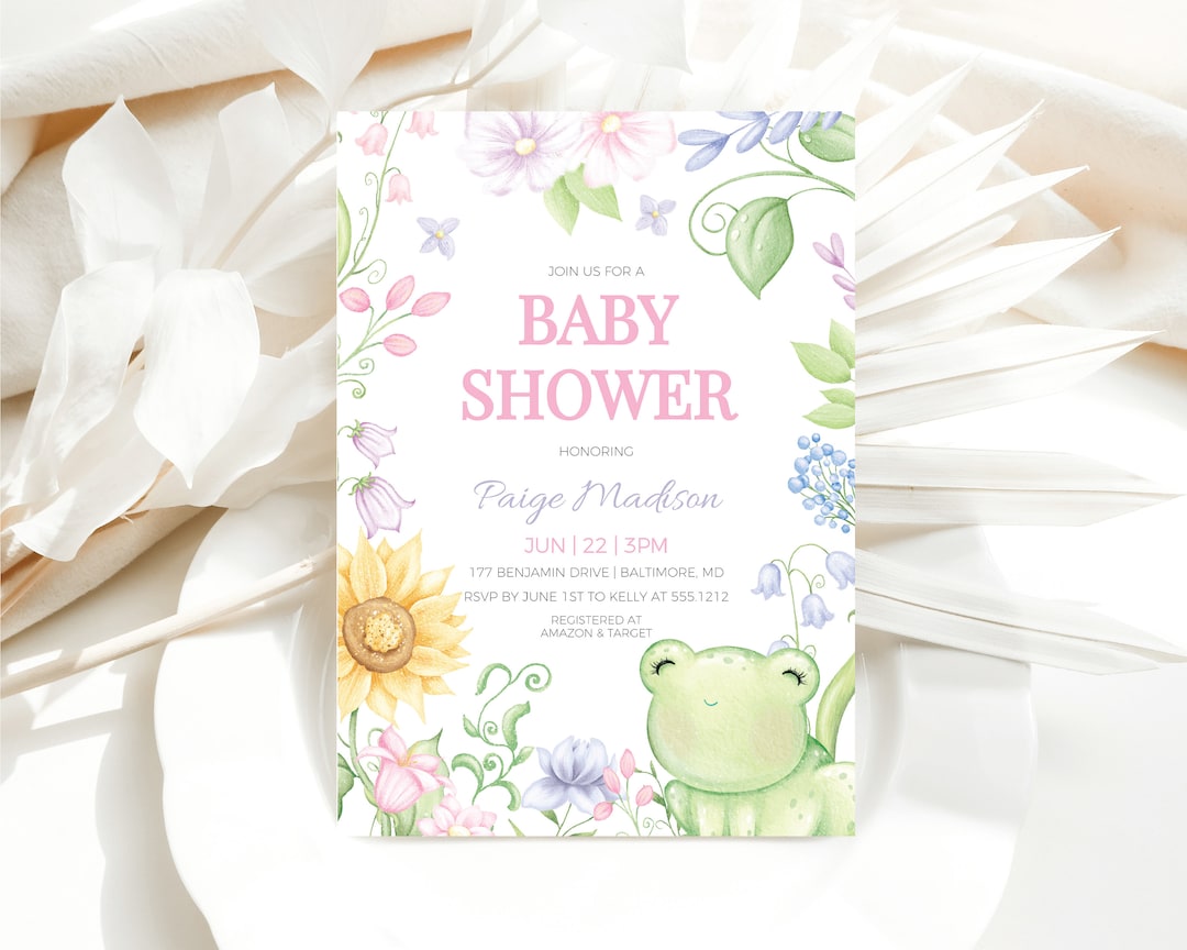 Frog Baby Shower Invitation Template | Girl Frog Baby Shower Invite ...