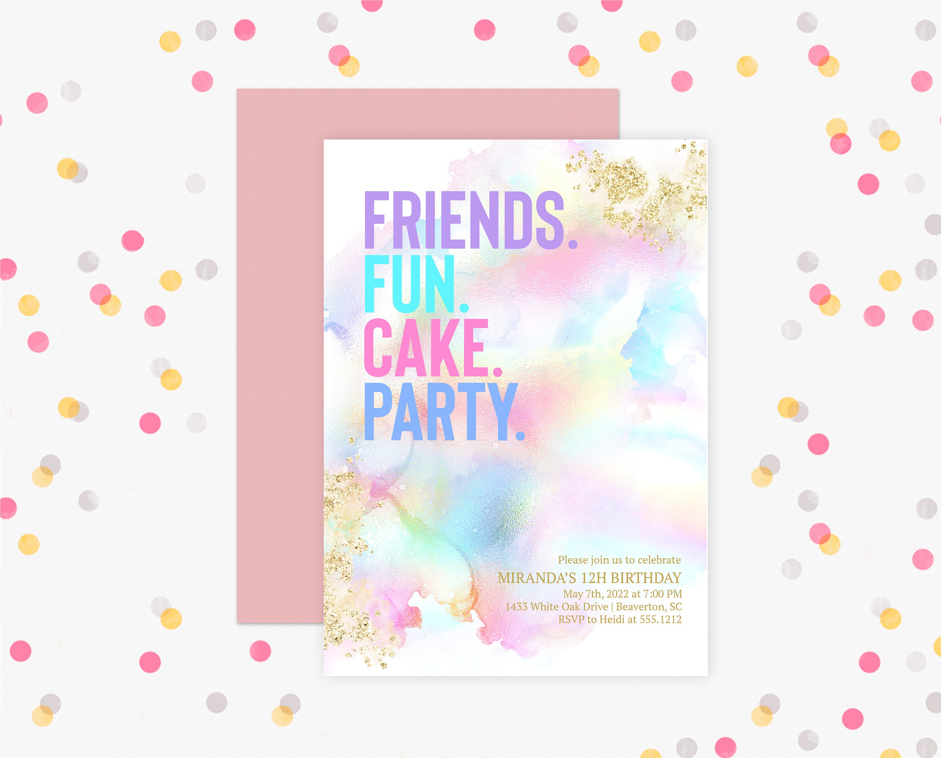Colorful Girl Birthday Party Invite Tween Girl Birthday - Etsy