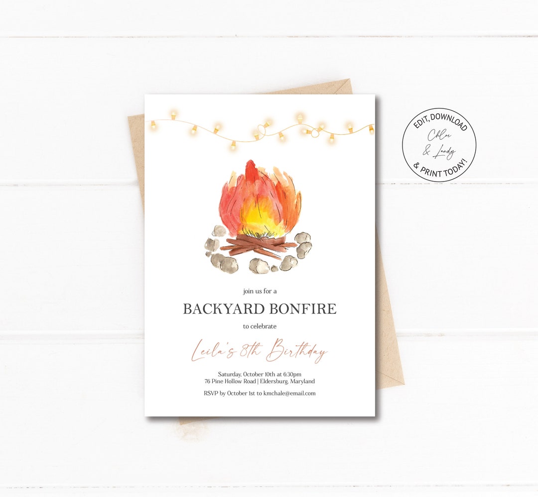 Backyard Bonfire Invitation | Fall Birthday Party Invitation | October ...