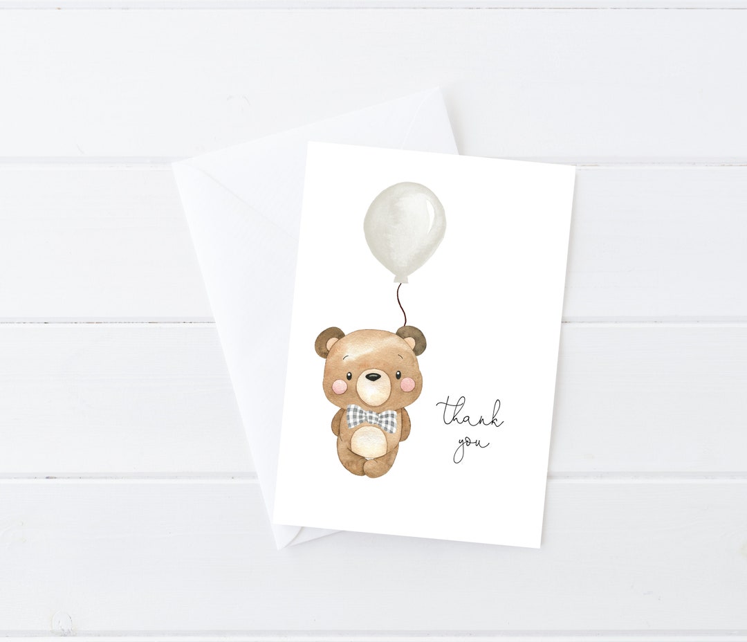 Teddy Bear Thank You Card | Baby Bear Thank You Notes | Printable Teddy ...