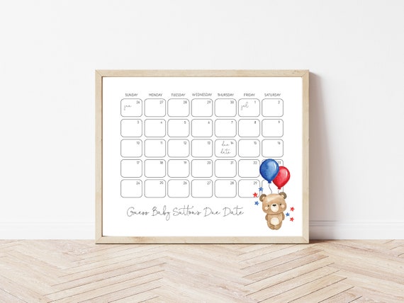Editable Guess Baby's Due Date Calendar Baby Shower Game | Etsy