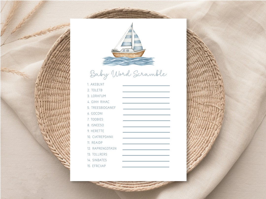 Nautical Baby Shower Game | Sailboat Baby Word Scramble Shower Game ...