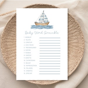 Nautical Baby Shower Game | Sailboat Baby Word Scramble Shower Game ...