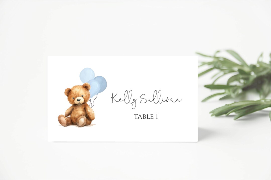 Blue Teddy Bear Tented Food Cards | Baby Bear Name Cards | Printable ...