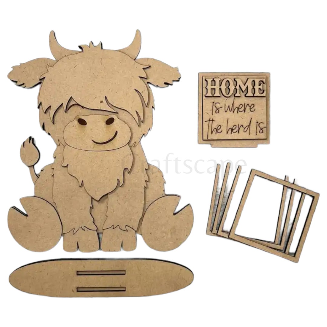 Mini Highland Cow Shelf Sitter With Mini Frame Insert - Etsy