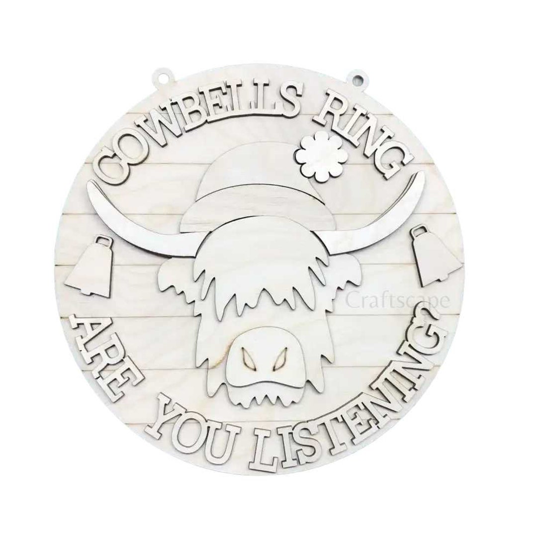 Cow Bells Ring Highland Cow Round Sign/door Hanger - Etsy
