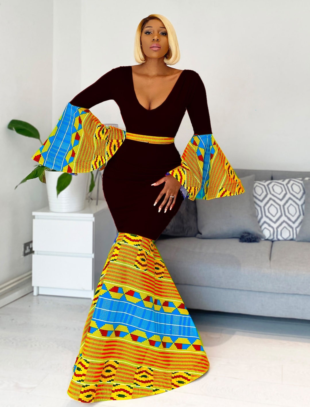 African Print Thandi Black Evening Dress - Etsy