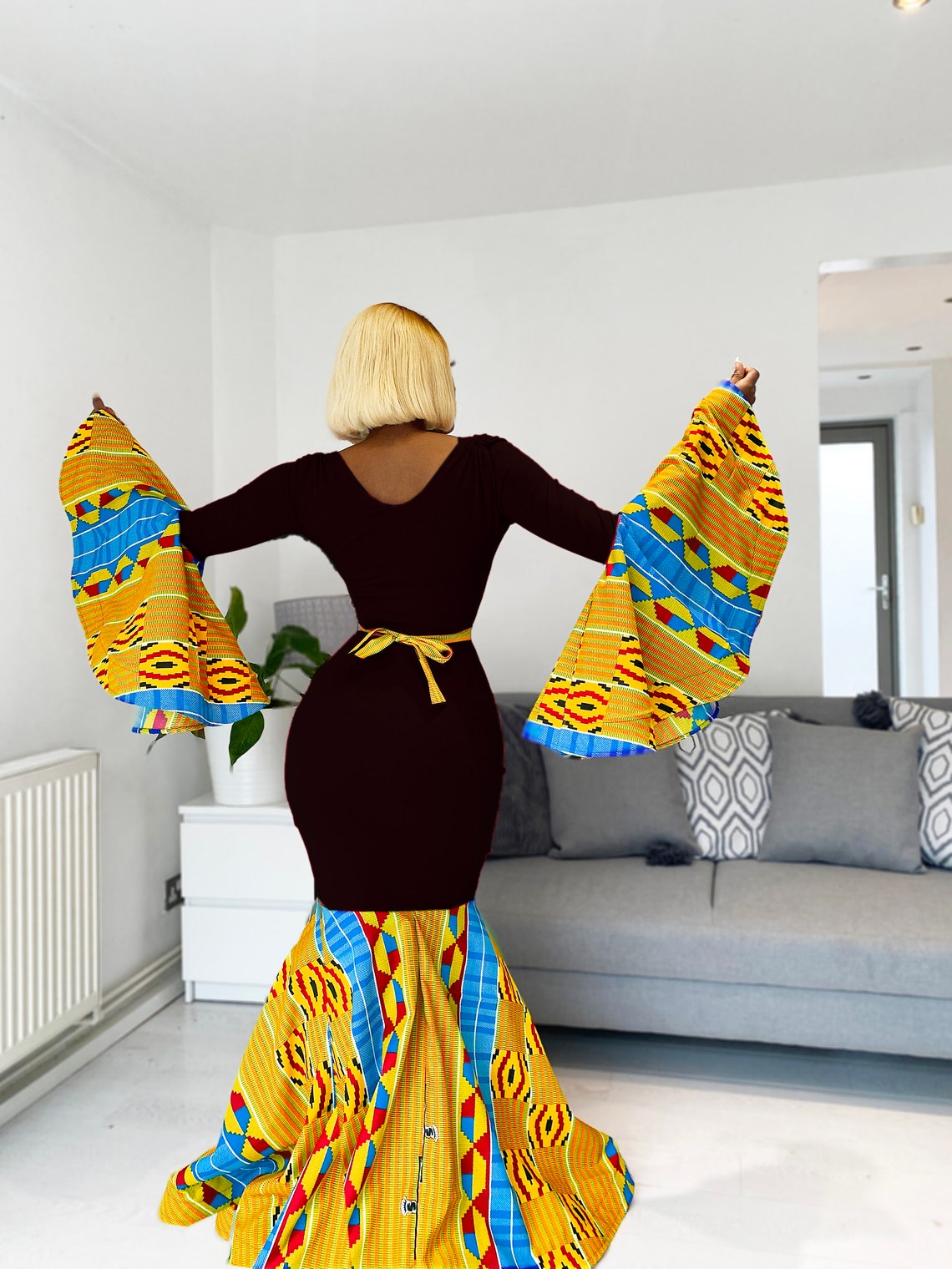 African Print Black Evening Dress Thandi, African Dress, Kente Dress ...