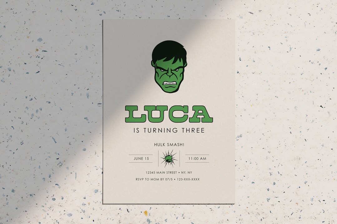 Modern Incredible Hulk Smash Birthday Invitation • Marvel Hulk Digital ...