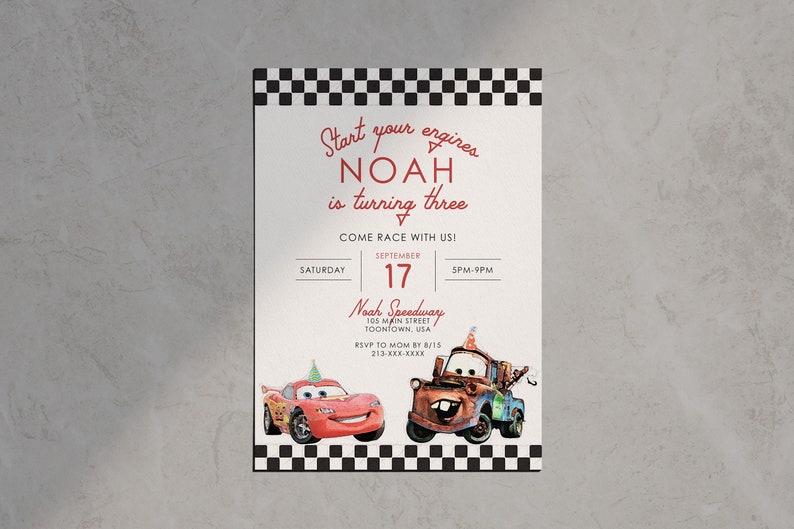 Lightning Mcqueen & Mater Disney Cars Birthday Invitation - Etsy
